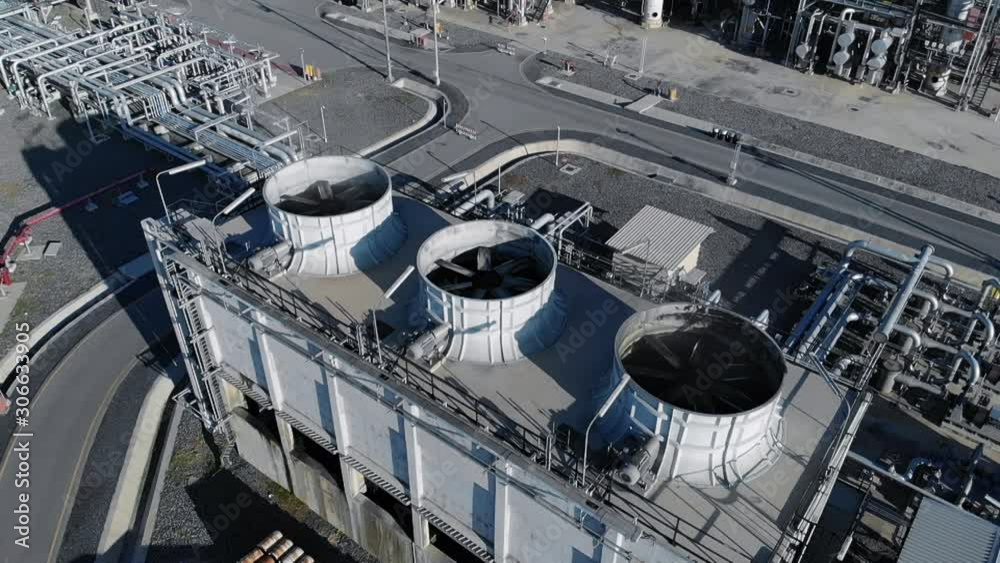 Cooling tower tank with pipe line for transfer heat power from oil ...