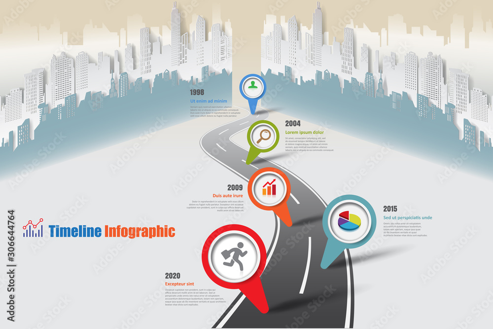 Business road map timeline infographic city designed for abstract background template milestone ...