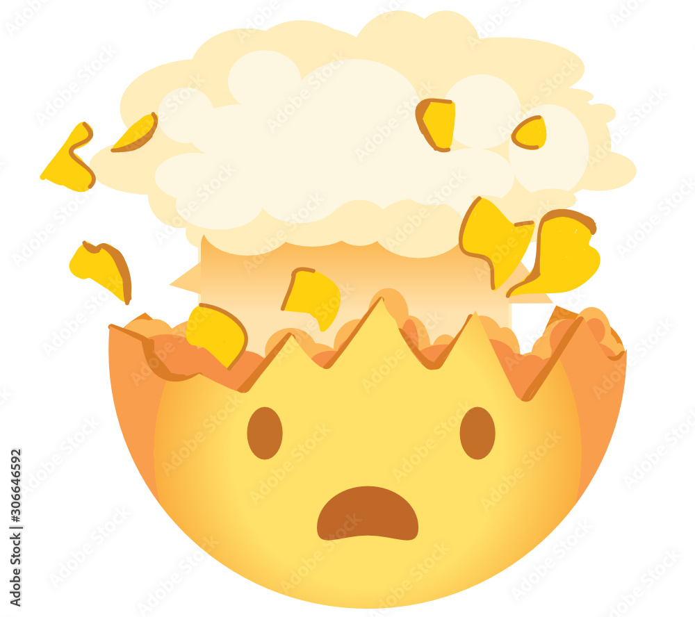 Shocked emoji. Exploding head emoticon. A yellow face with an open ...