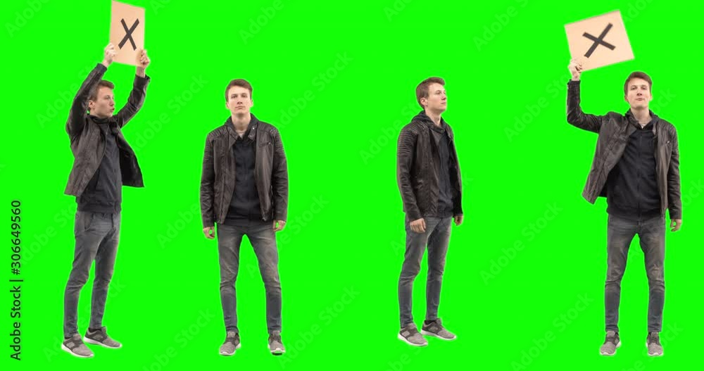 GREEN SCREEN CHROMA KEY Caucasian man posing as a strike participant ...