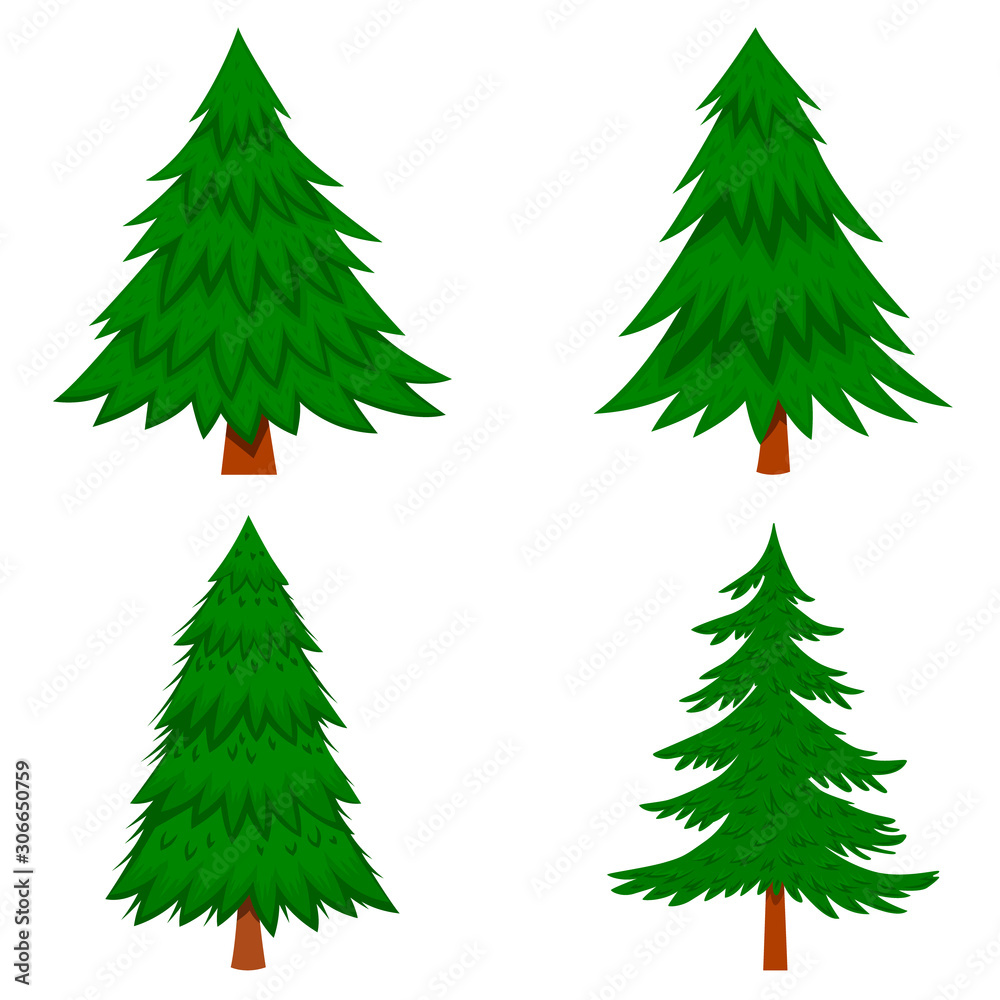 Set of illustration of pine tree in cartoon style isolated on white ...