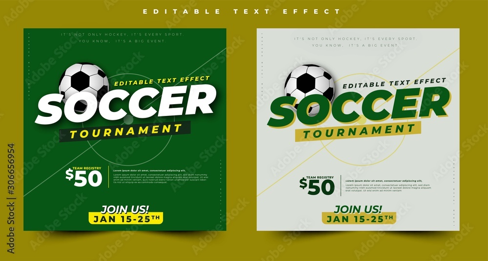 soccer tournament sports style design event, 3d text effect sport event ...