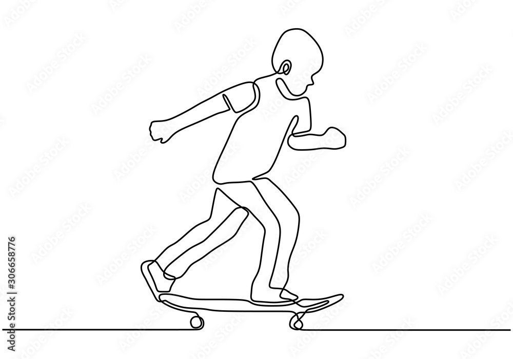 Continuous one line drawing of skateboard player. Sport vector ...