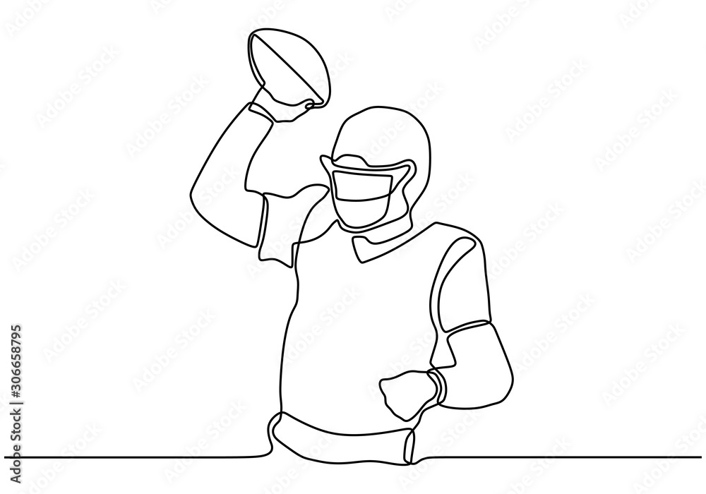 Continuous one line drawing of american football or soccer player Stock ...