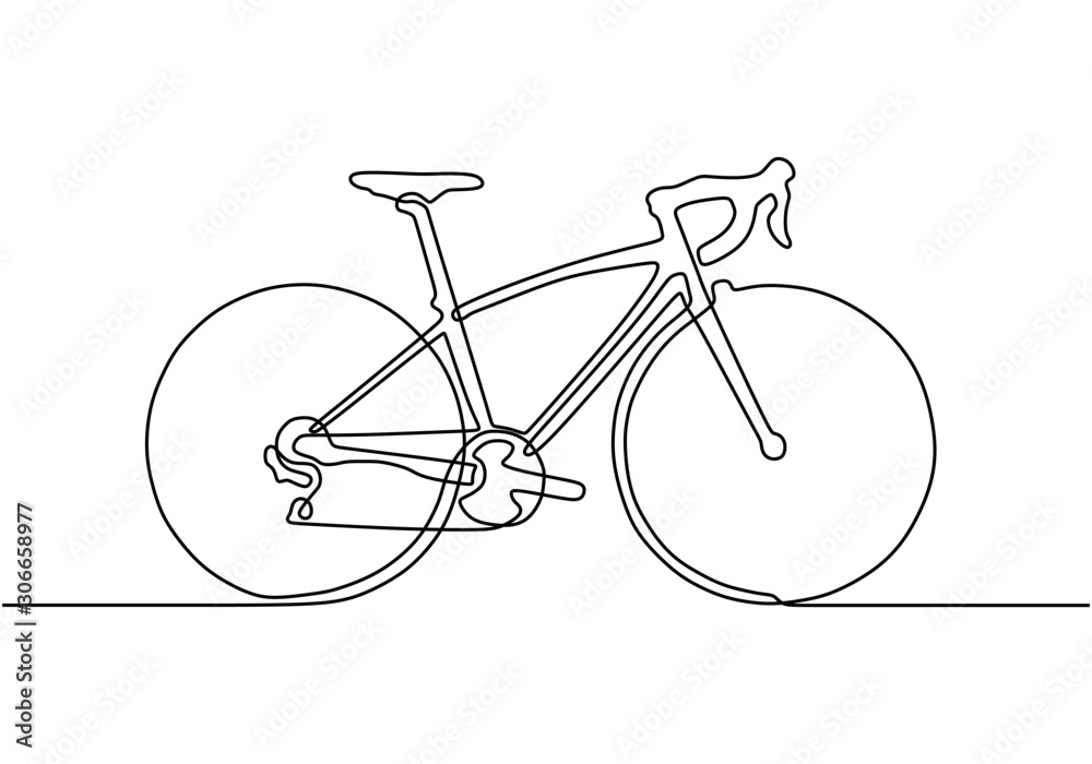 Continuous one line drawing of sporty bicycle or bike minimalism object ...