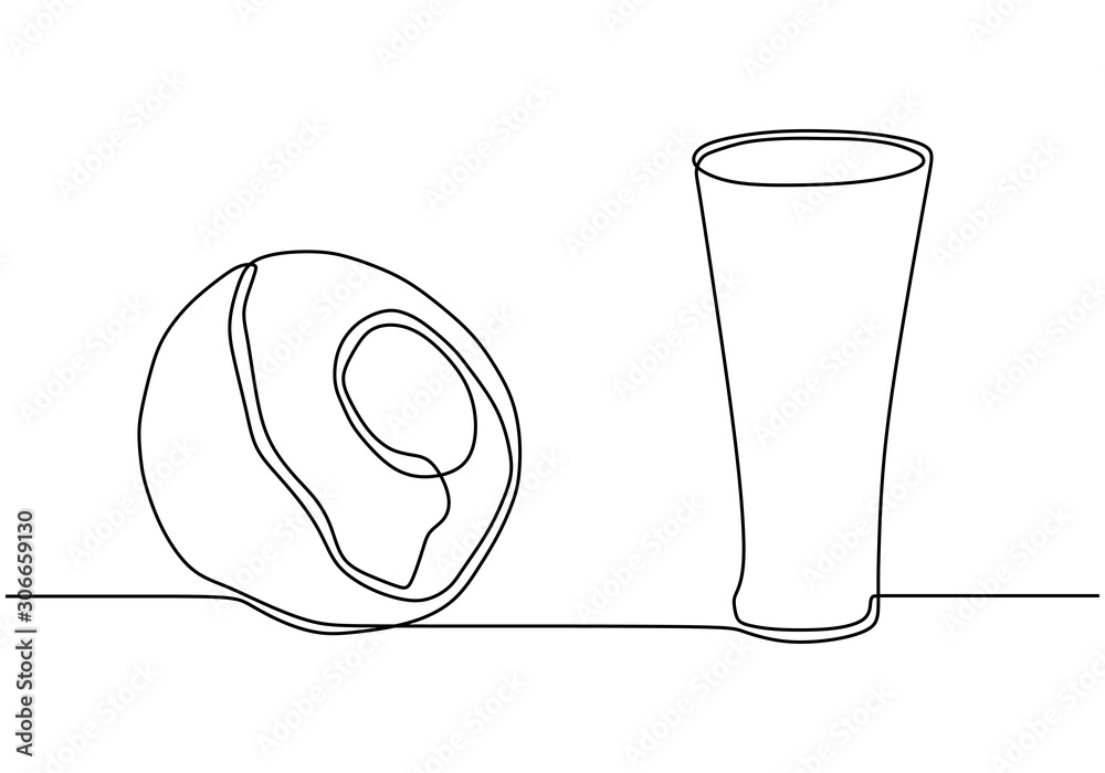 Continuous one line drawing of Beach cocktail linear coconut drink ...