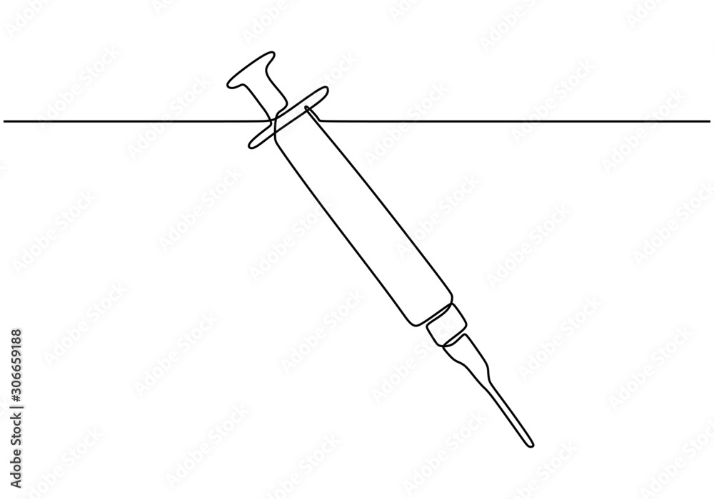 Continuous one line drawing of needle with syringe vector. Medical ...
