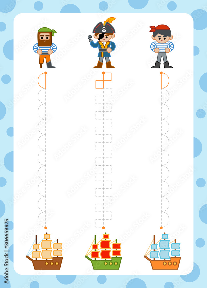 Trace the dotted lines from pirates to ships. Connect the dots ...