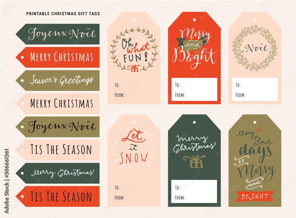Printable personalized Merry Christmas gift tags. Holiday season ...