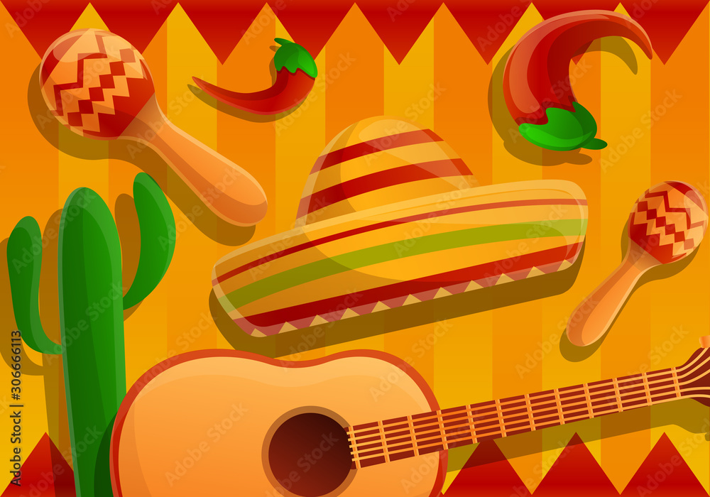Mexican fiesta concept banner. Cartoon illustration of mexican fiesta ...