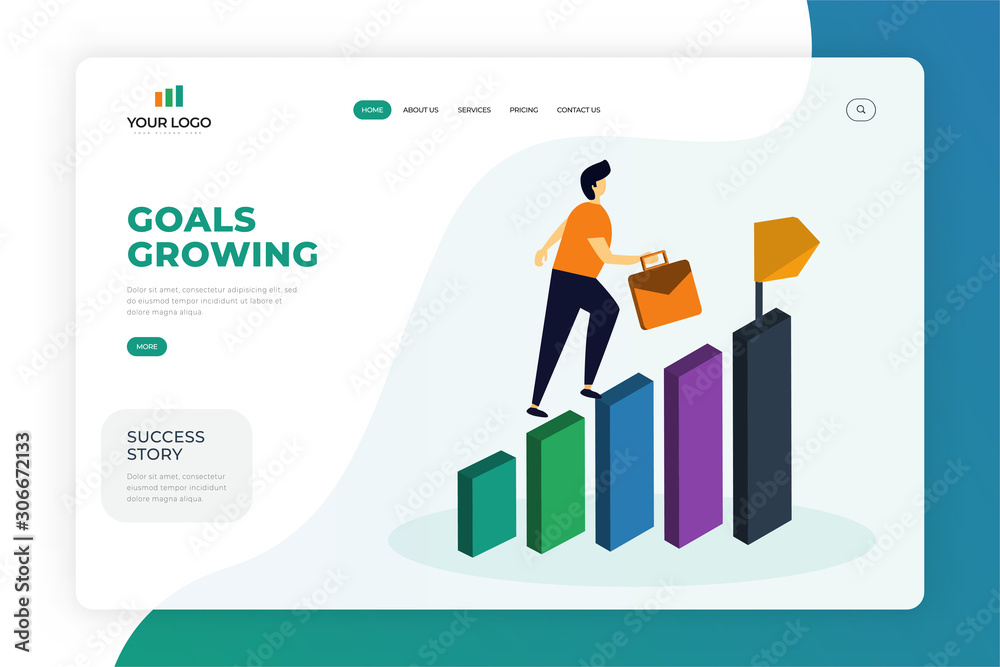 Goals Growing Landing Page Design Template. Businessman Running Up to ...