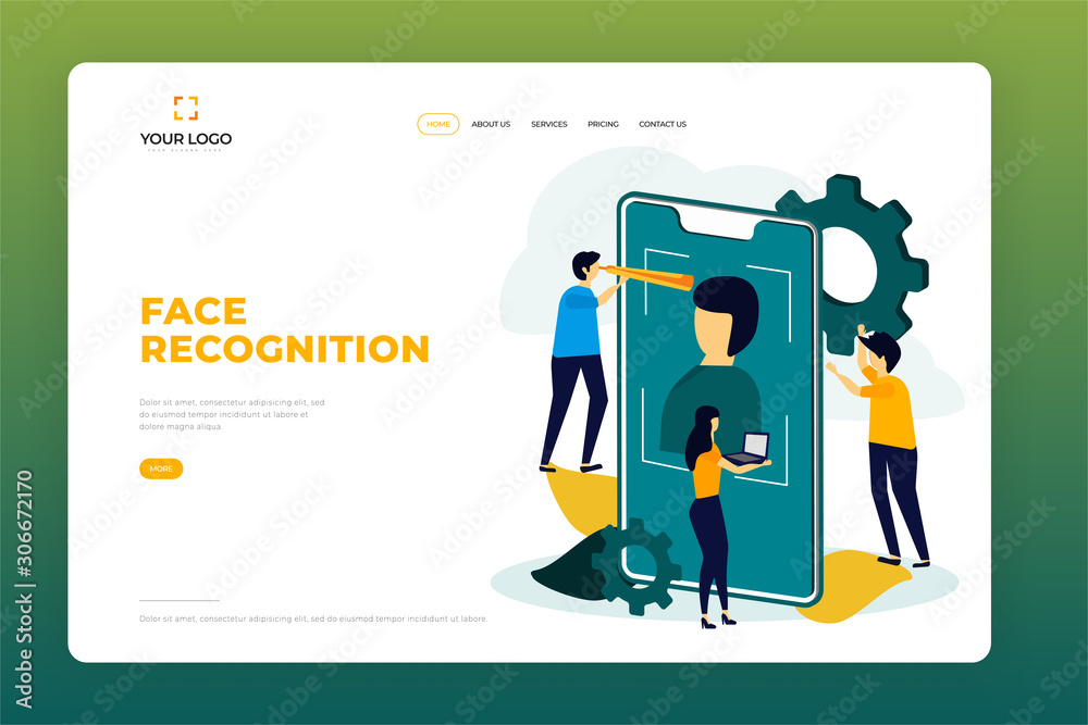 Face Recognition Landing Page Template Design. Biometric Identification ...