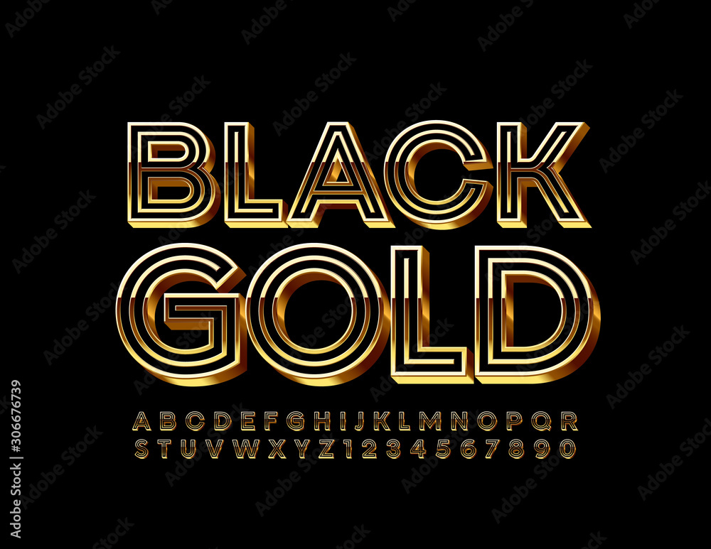 Vector stylish Black and Gold Font. Luxury 3D Alphabet Letters and ...