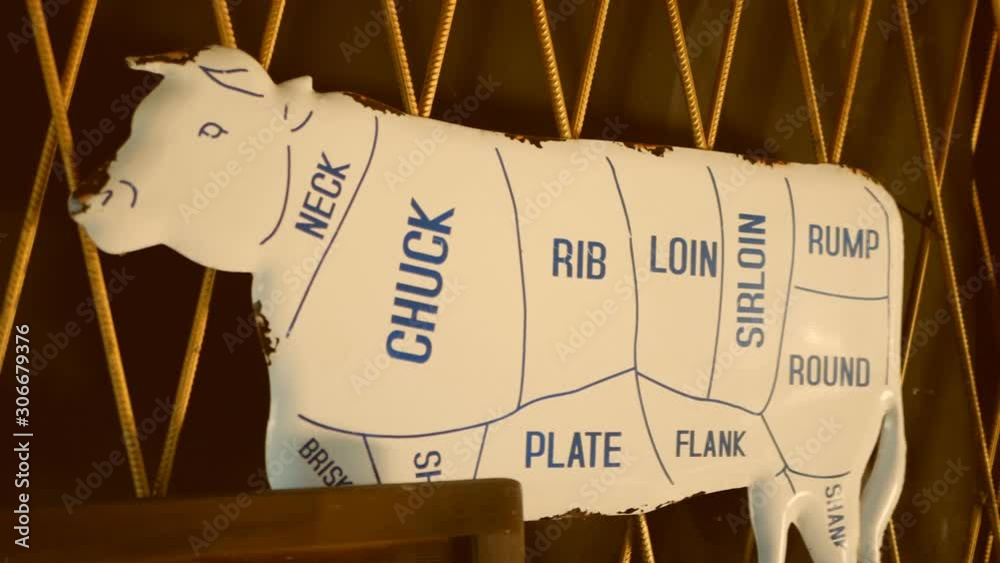 Beef Meat Cutting.table Parts of beef carcasses, butchering, boning ...