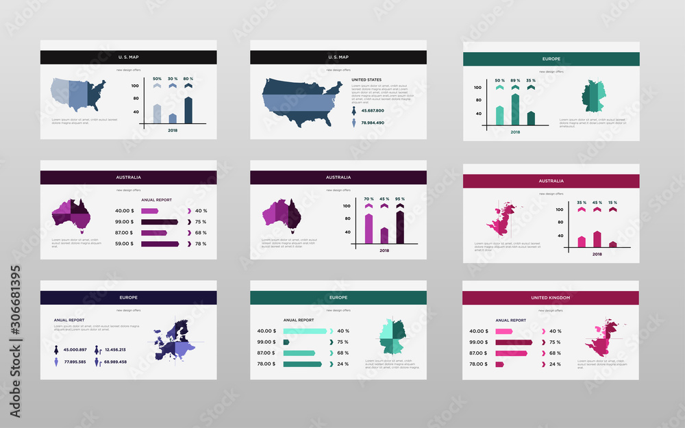 maps concept 9 presentation pages design template with diagram and ...