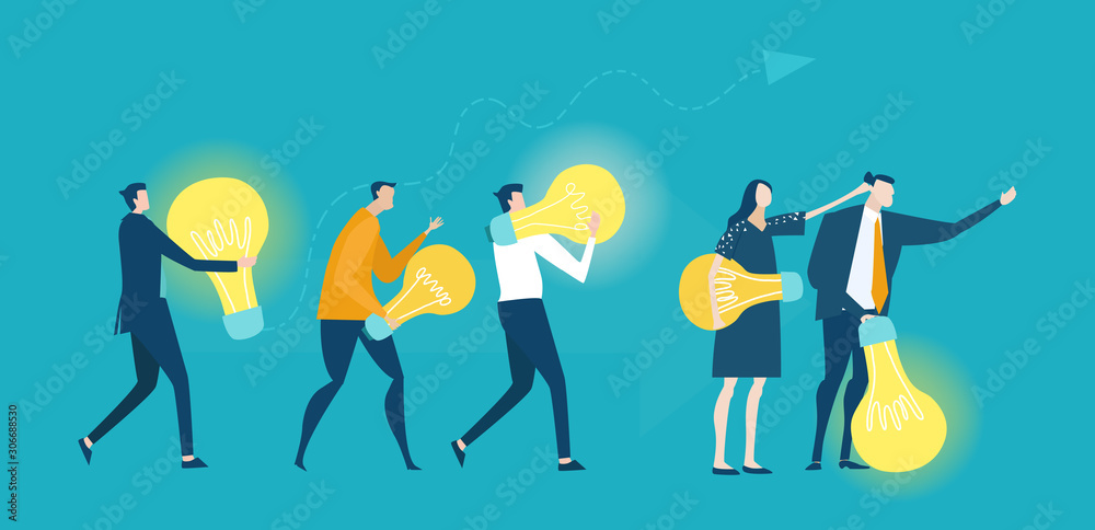 Business people caring light bulb as symbol of generating new creative ...