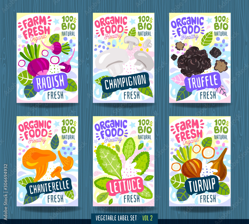 Abstract splash Food label template. Vegetables package design. Radish ...