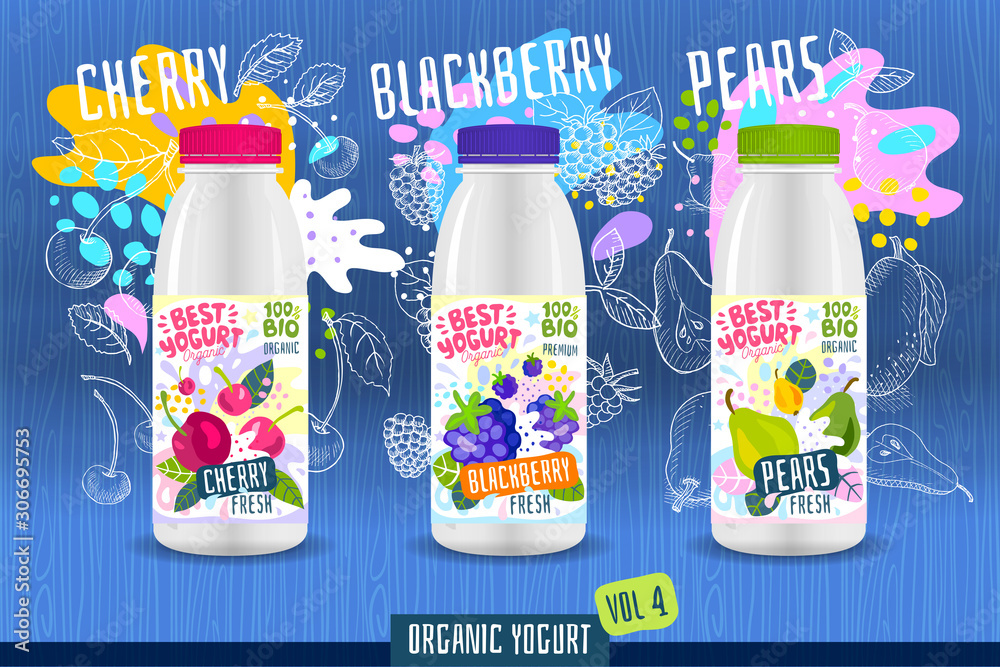 Abstract splash Yogurt bottle label template, advertising poster ...