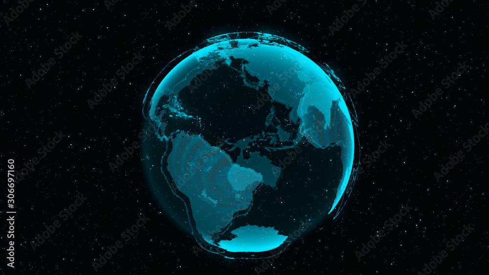 3D Digital Earth shows concept of global network connection of ...