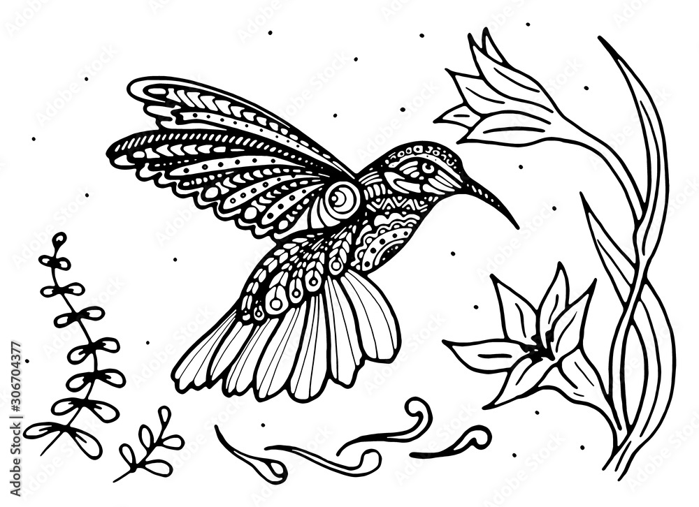 Beautiful handmade coloring book for kids and adults. Contour drawing ...