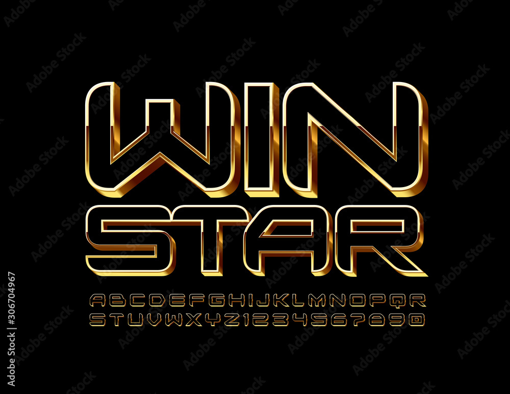 Vector chic sign Win Star. Gold and Black modern Font. Chic Alphabet ...
