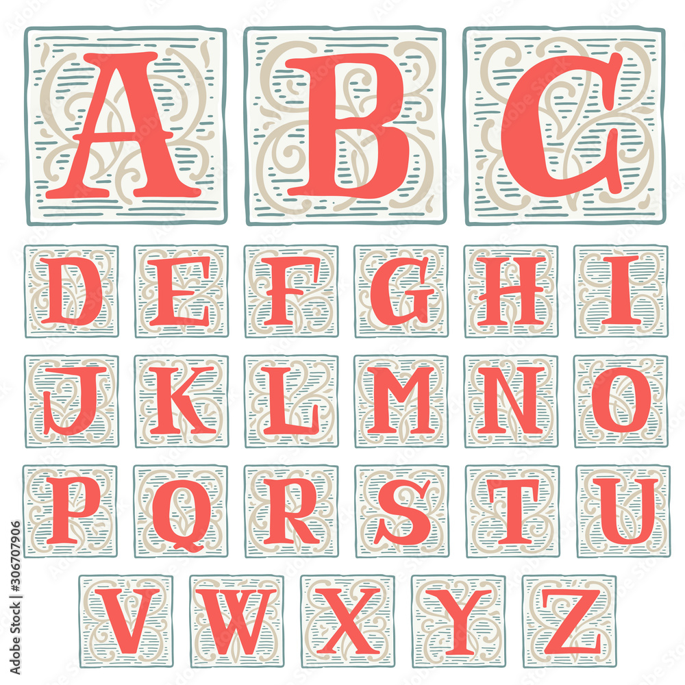 Renaissance alphabet in classic vintage colors. Stock Vector | Adobe Stock