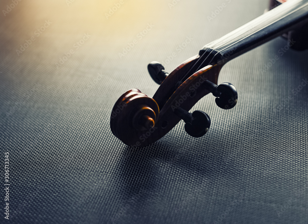 The silhouette style of Scroll of violin,put on black canvas ackground ...