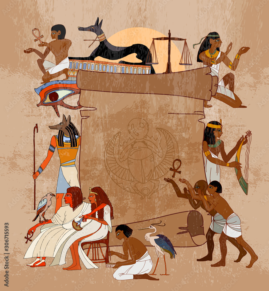 Ancient Egypt background. Old manuscript. Hieroglyphic carvings on the ...