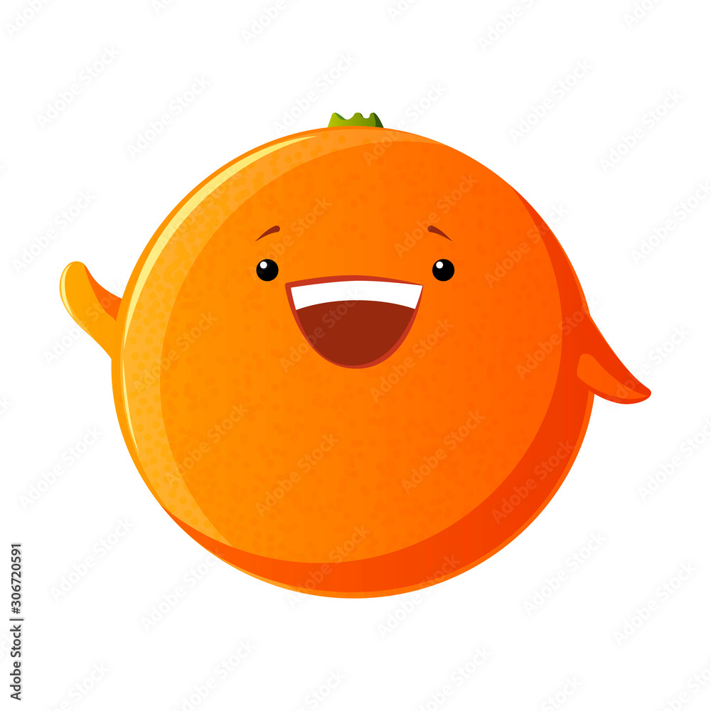 Cute orange character. Kawaii fruit vector characters isolated on white ...