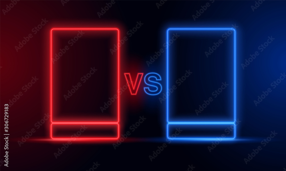 VS Versus Red Blue Neon light Frame Background. Stock Vector | Adobe Stock