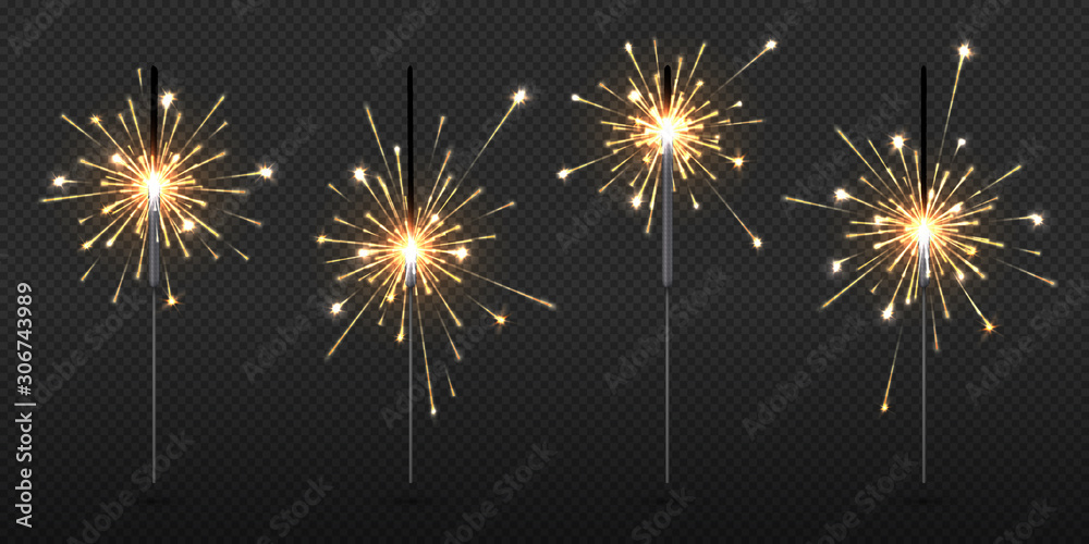 Realistic sparkler. Party and birthday firework lights, vector New Year ...
