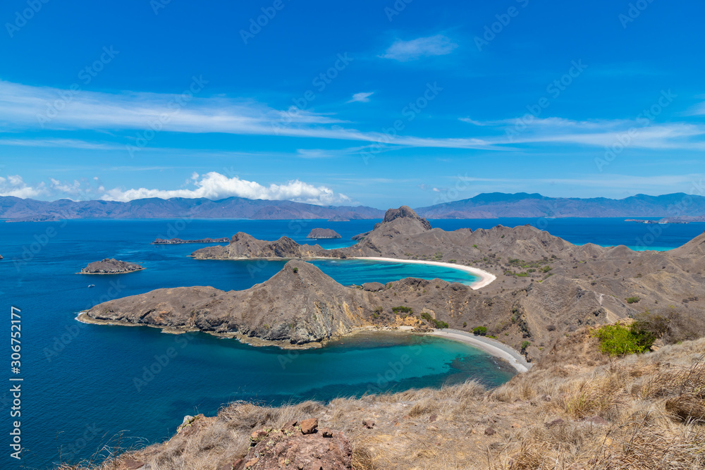 Left side coast from top view of Padar Island. Komodo National Park ...