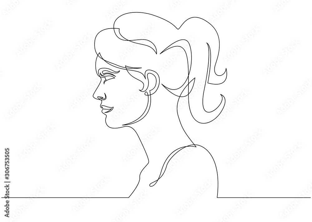 Continuous line drawing. Abstract portrait of a woman side view. Vector ...