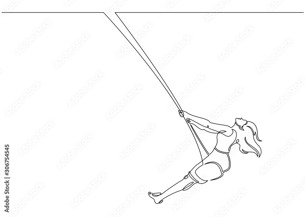 Continuous line drawing. Girl swinging on swing. Vector illustration ...