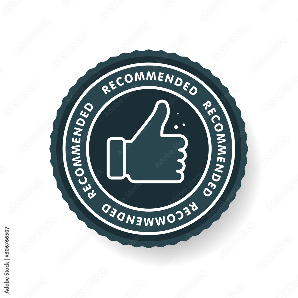 Recommended icon. Line label recommended with thumb up. Sign brand with ...