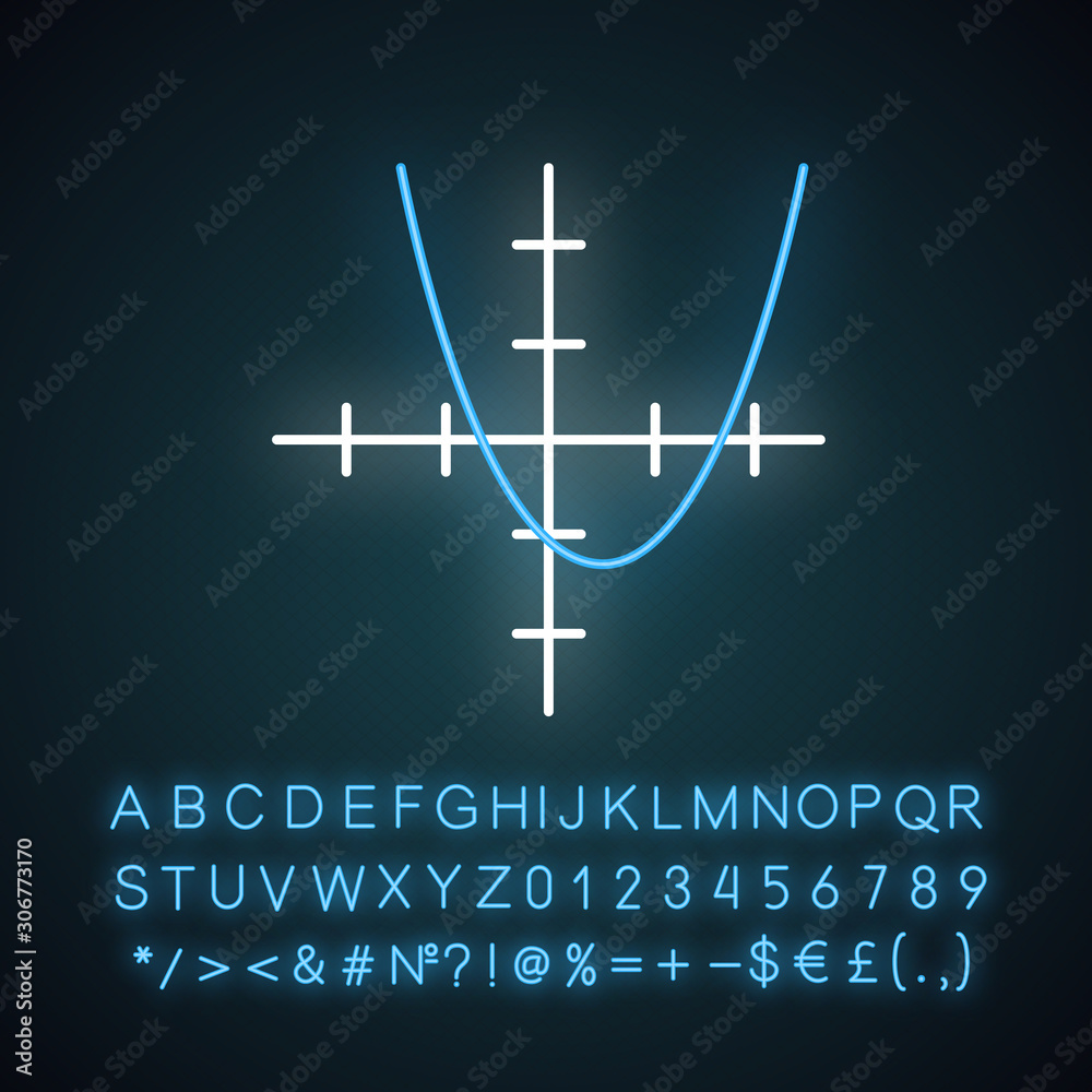 Function Graph Neon Light Icon Curve Chart With Increasing Section And Segmented Bar