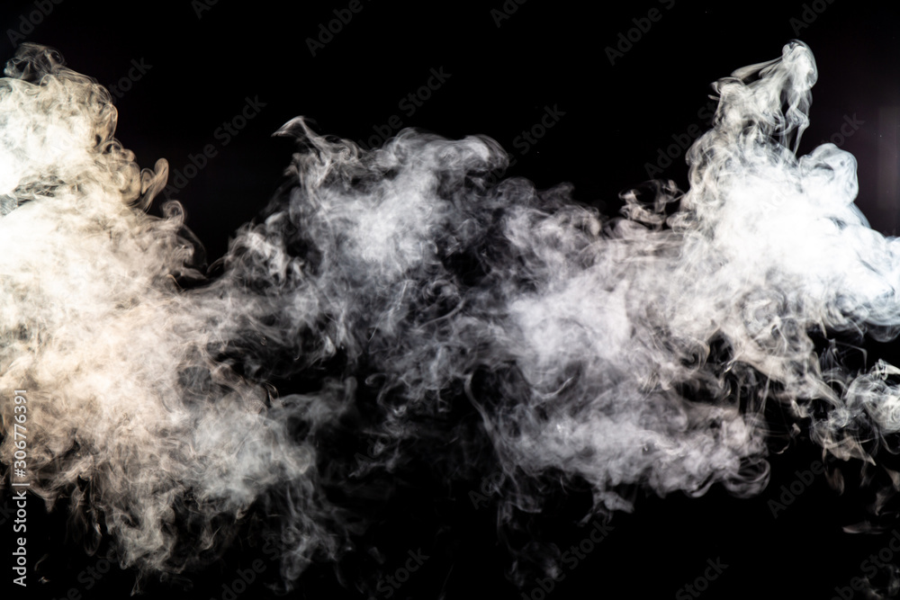 White wispy smoke cloud on black background with room for text Stock ...