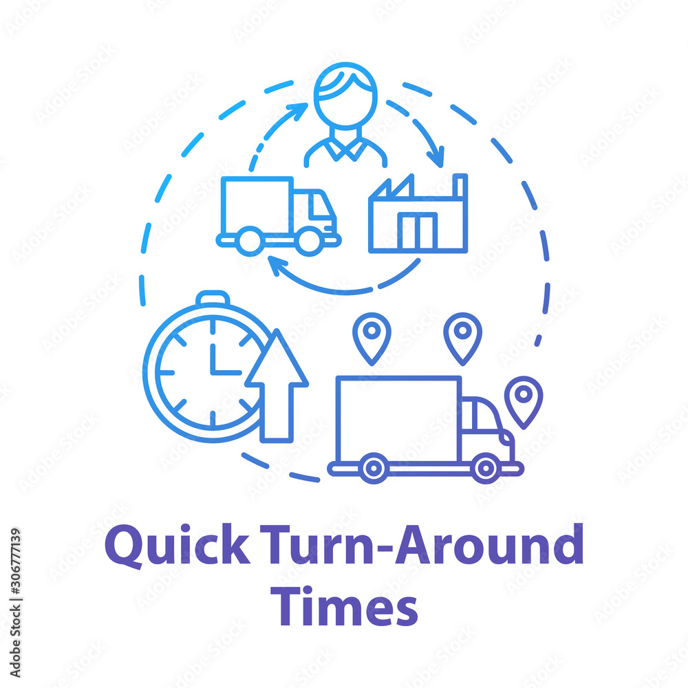 Quick turn around times concept icon. Delivery service. Freight ...