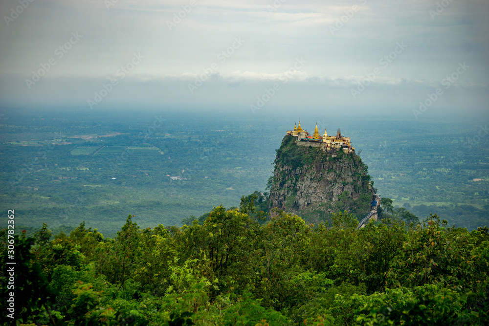 View of Mt Popa, a volcanic outcrop near Bagan in Myanmar (Burma ...