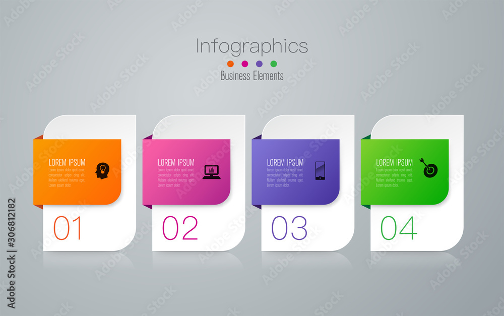 Infographics design paper art style and business icons with 4 options ...