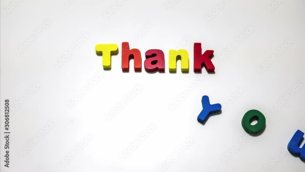 Stop Motion Animation. Thank You Sign Colorful Letters Appear on White ...