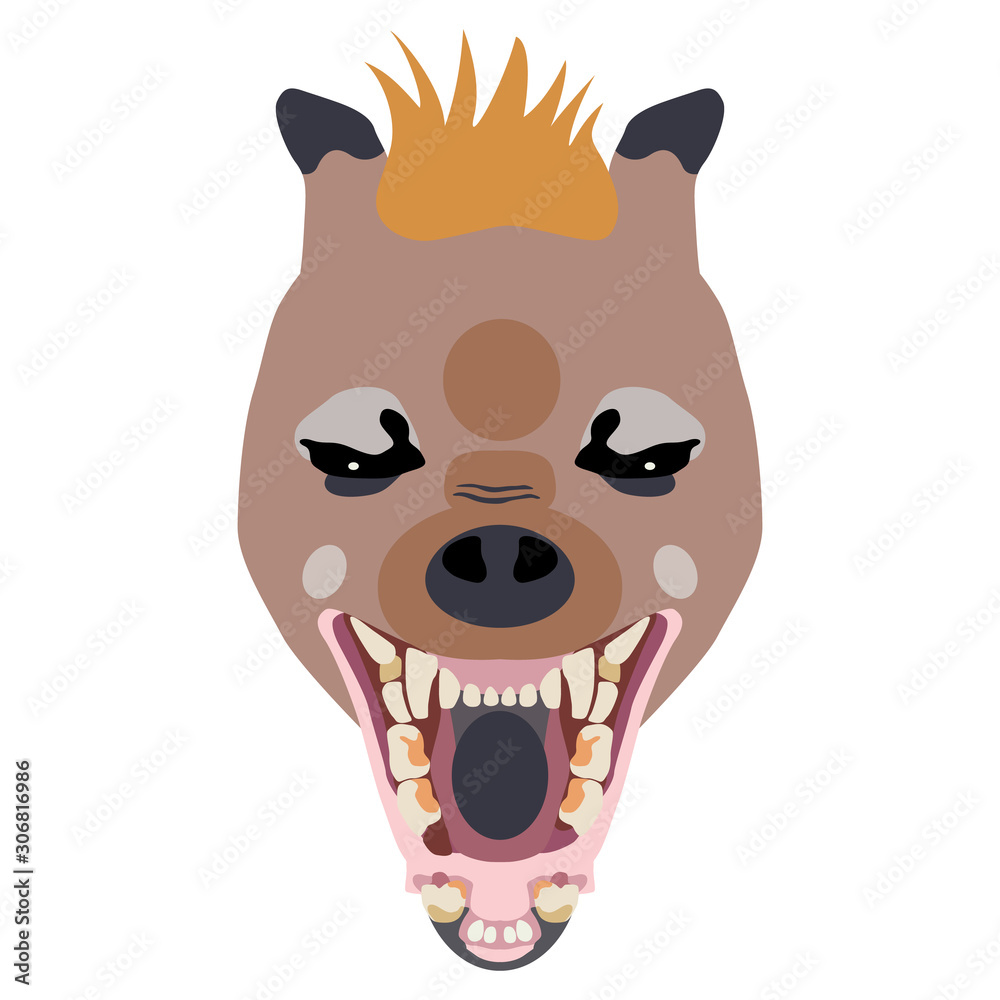 Stylized funny face of angry crying hyena with open mouth. Flat cartoon ...