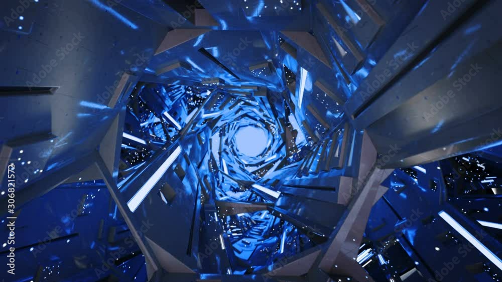 Black sci-fi passageway with blue fluorescent lights. Futuristic ...