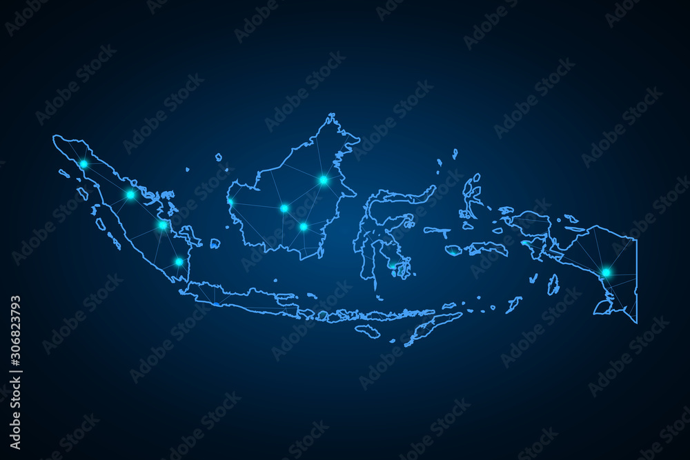 Map of Indonesia. Wire frame 3D mesh polygonal network line, design ...