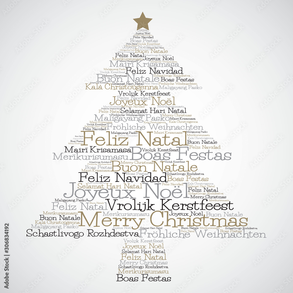 Christmas tree made from "Merry Christmas" in different languages in ...