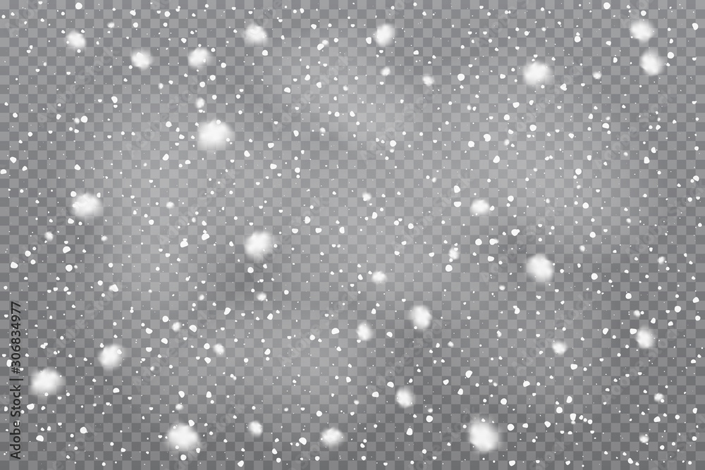 Realistic falling snow on transparent background. Vector illustration ...