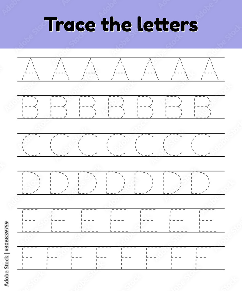 Trace line letters for kindergarten and preshool kids. Alphabet. Stock ...
