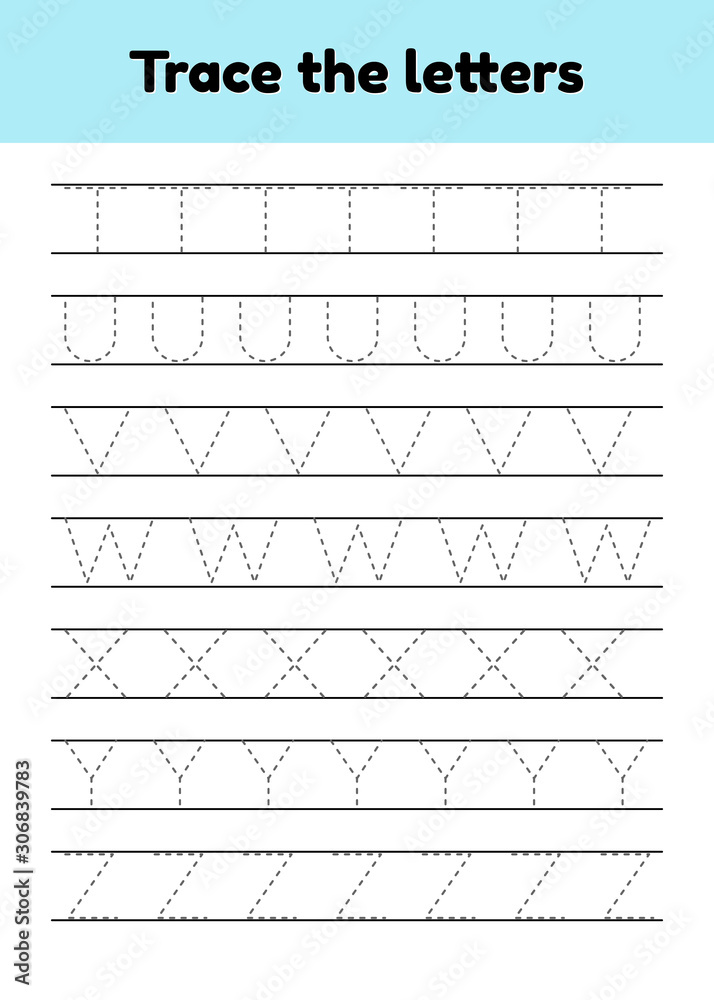 Trace line letters for kindergarten and preshool kids. Alphabet. Stock ...