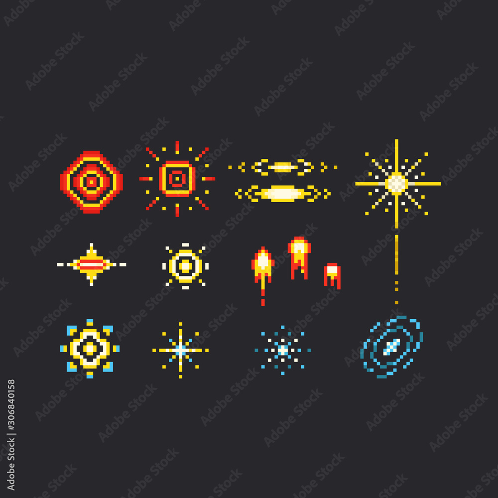 Pixel art firework icon set. vector de Stock | Adobe Stock