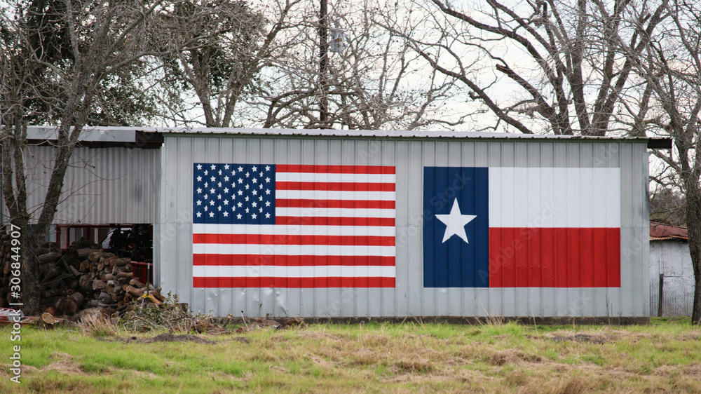 (US) United States National Flag with Texas State Flag on side of metal ...